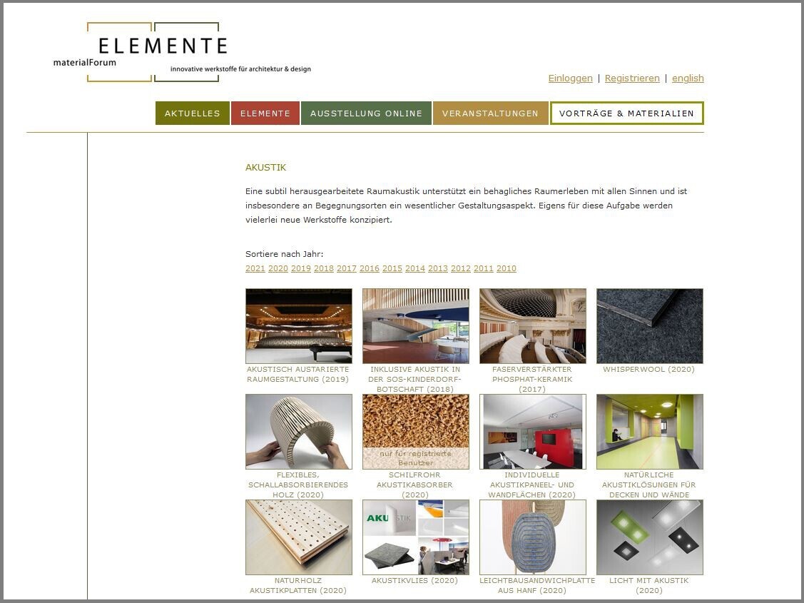 Materialbibliothek online und vor Ort | Akustik | Linkliste | BauNetz Wissen